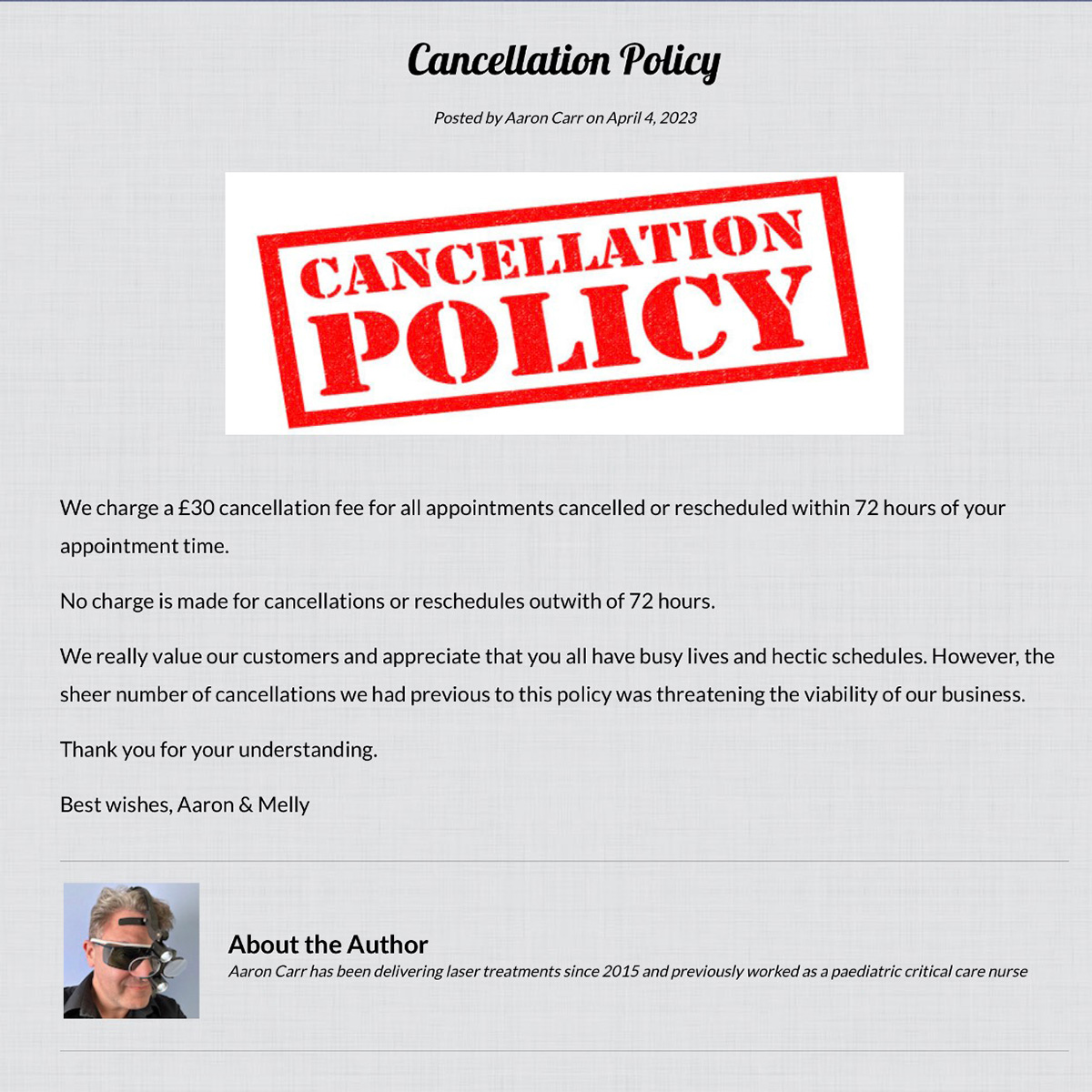 Highland Laser Clinic: Cancellation Policy